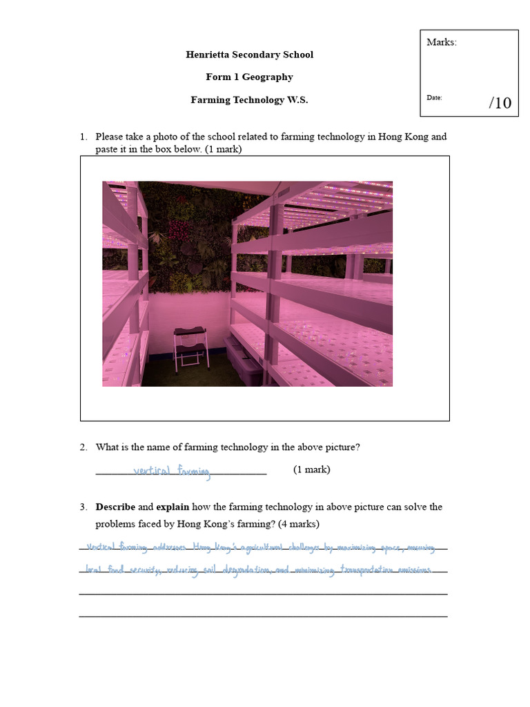 C3 Farming Technology Worksheet 2425 | PDF