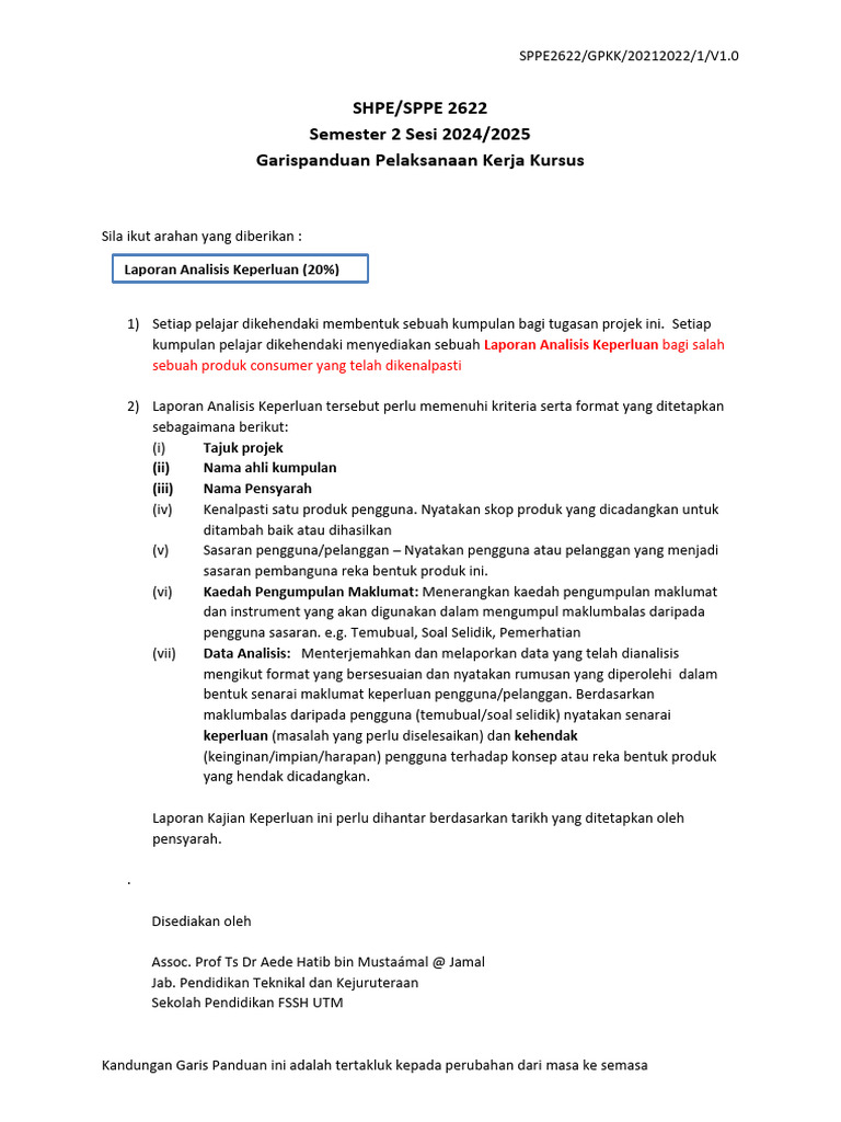 SHPE 2622 Garispanduan Penyediaan Laporan Analisis Keperluan 2024-2025 ...