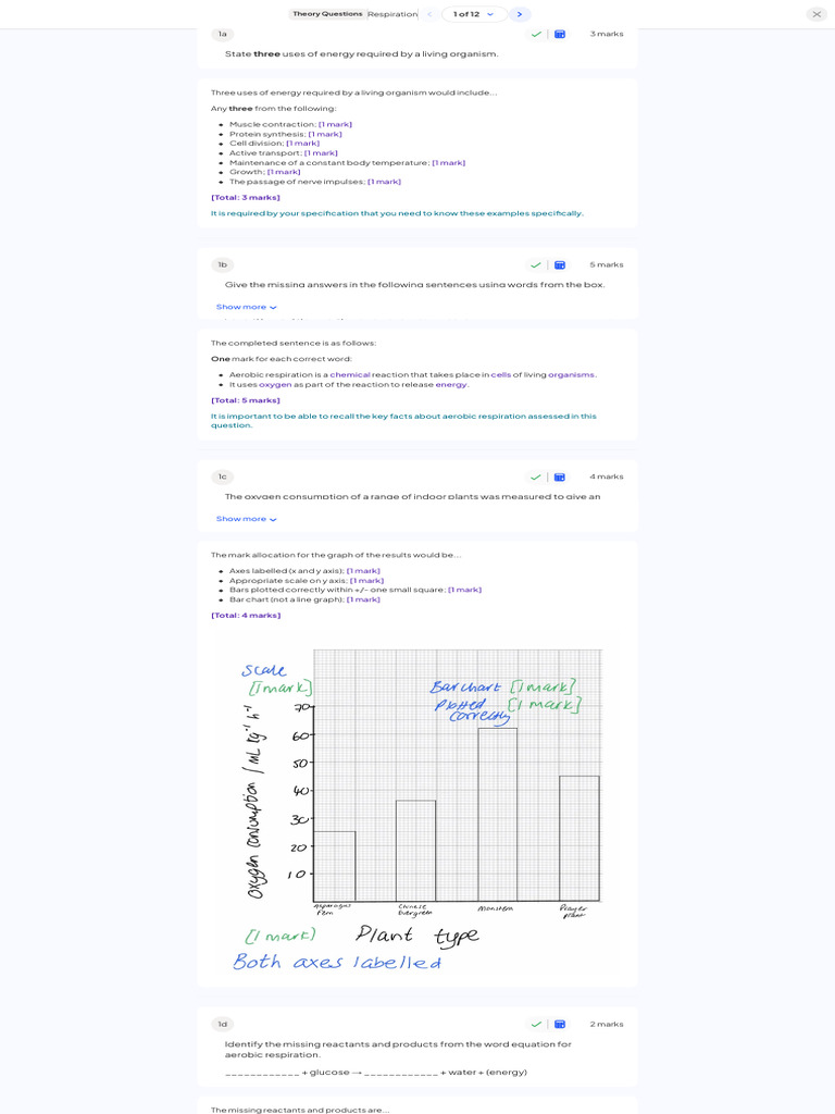 Respiration - Cambridge (CIE) IGCSE Biology Exam Questions 2021 | PDF ...