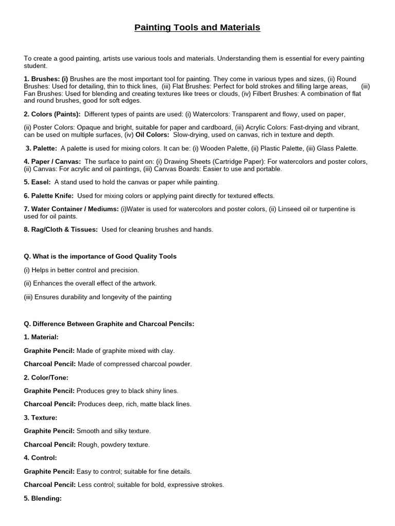 Essential Painting Tools and Materials | PDF | Pencil | Color