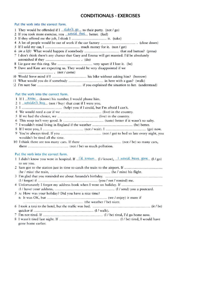 CONDITIONALS-exercises Murphy | PDF