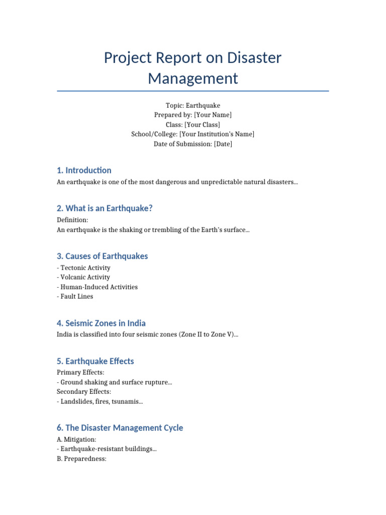 Earthquake Disaster Management Project | PDF