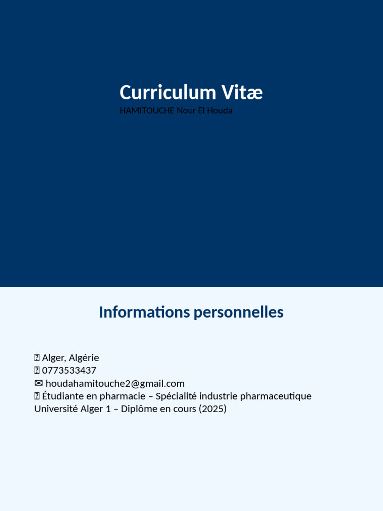 Cv Hamitouche Nour El Houda Stylé | PDF