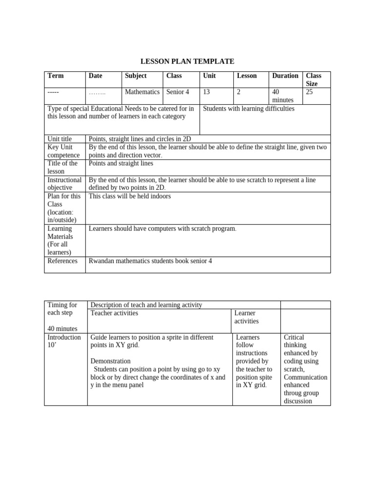 Mathematics_LESSON PLAN TEMPLATE S4 (1) | PDF | Learning | Teachers