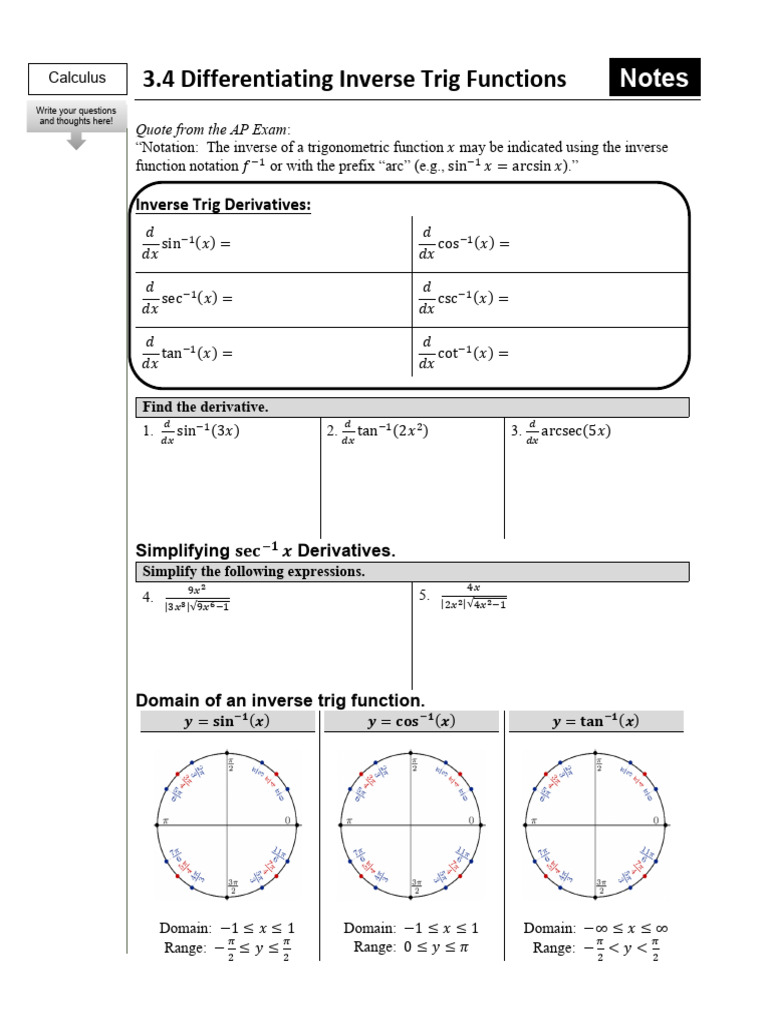 U3 Inverse Trig Function | PDF | Trigonometric Functions | Functions And Mappings