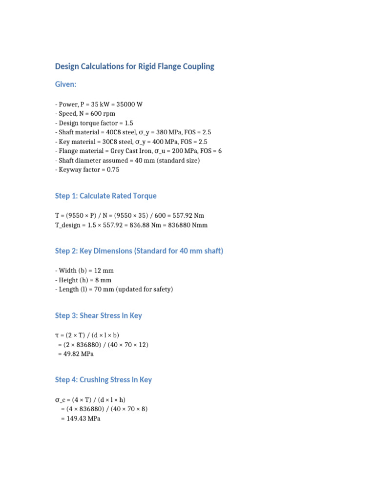 Rigid Flange Coupling Design Calculations | PDF