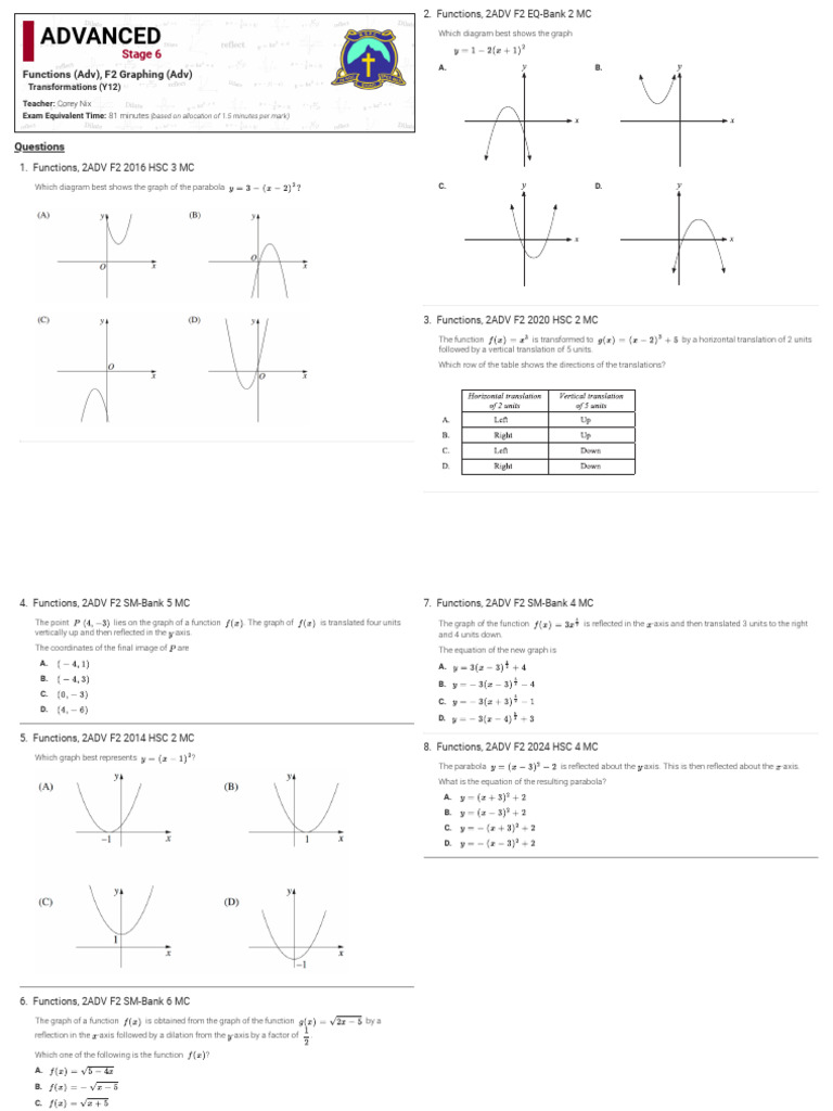 Advanced: Stage 6 | PDF | Cartesian Coordinate System | Asymptote