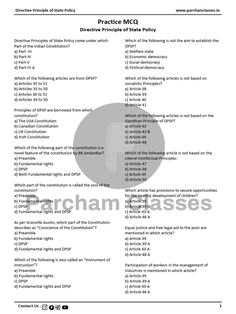 MCQs On Directive Principle of State Policy - 26192414 - 2024 - 12 - 18 ...