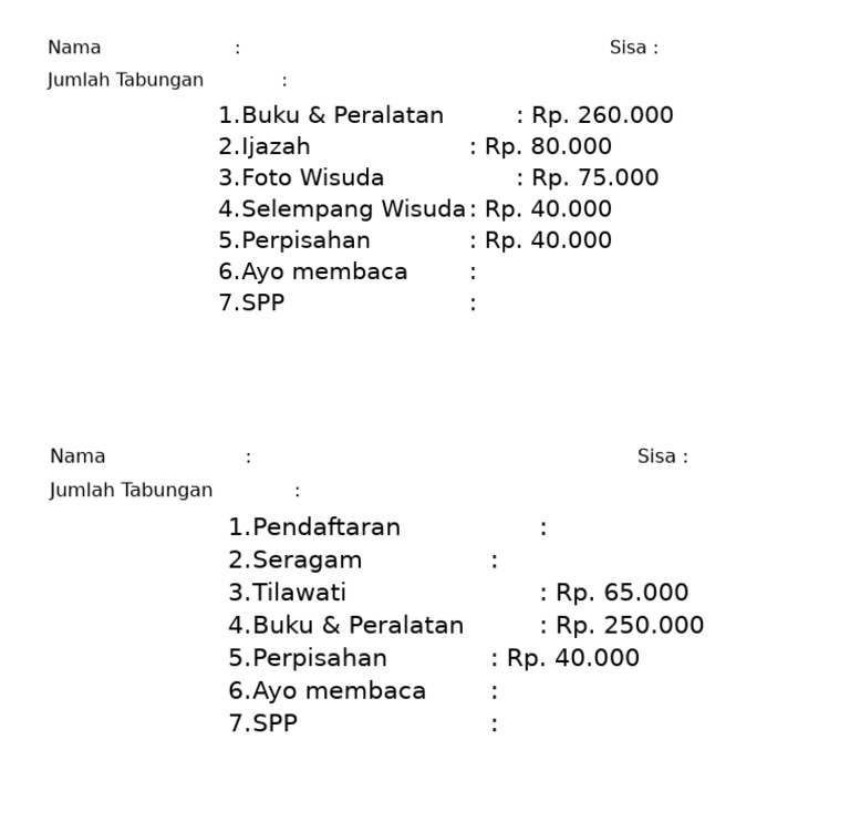 Amplop Tabungan | PDF