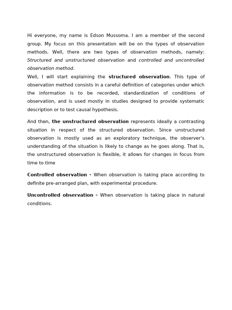 Types of Observation Method | PDF