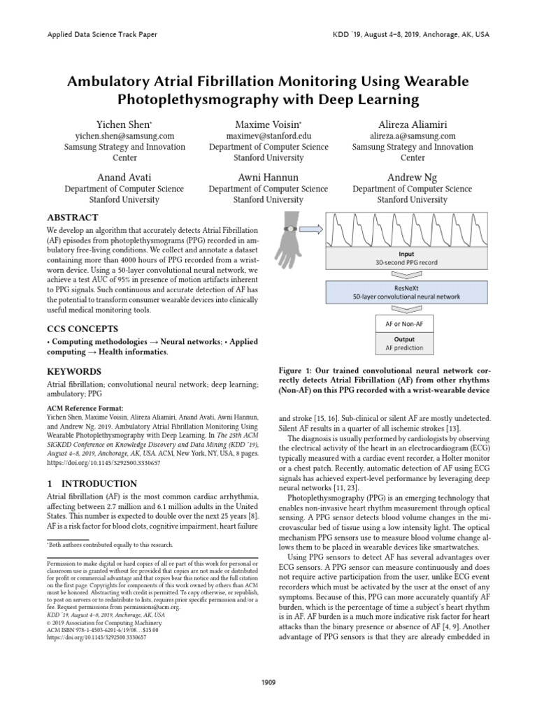 2018 Ambulatory Atrial Fibrillation Monitoring Using Wearable Photoplethysmography With Deep