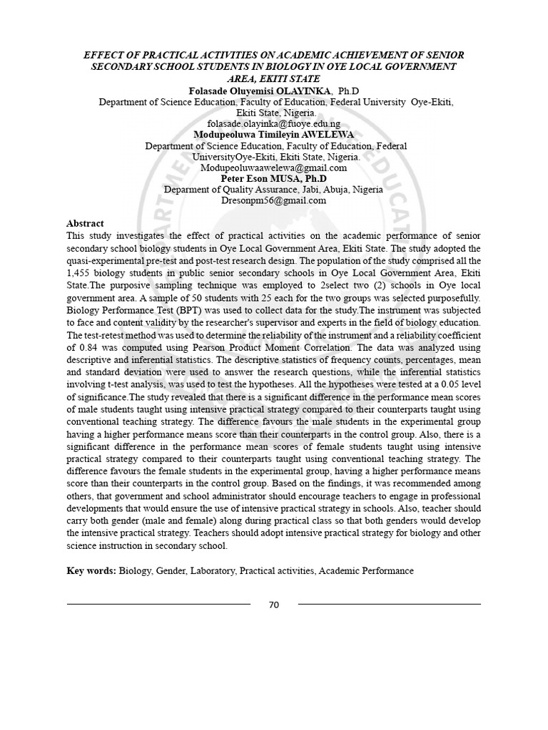 Effect of Practical Activities On Academic Achievement of Senior-76-87 ...