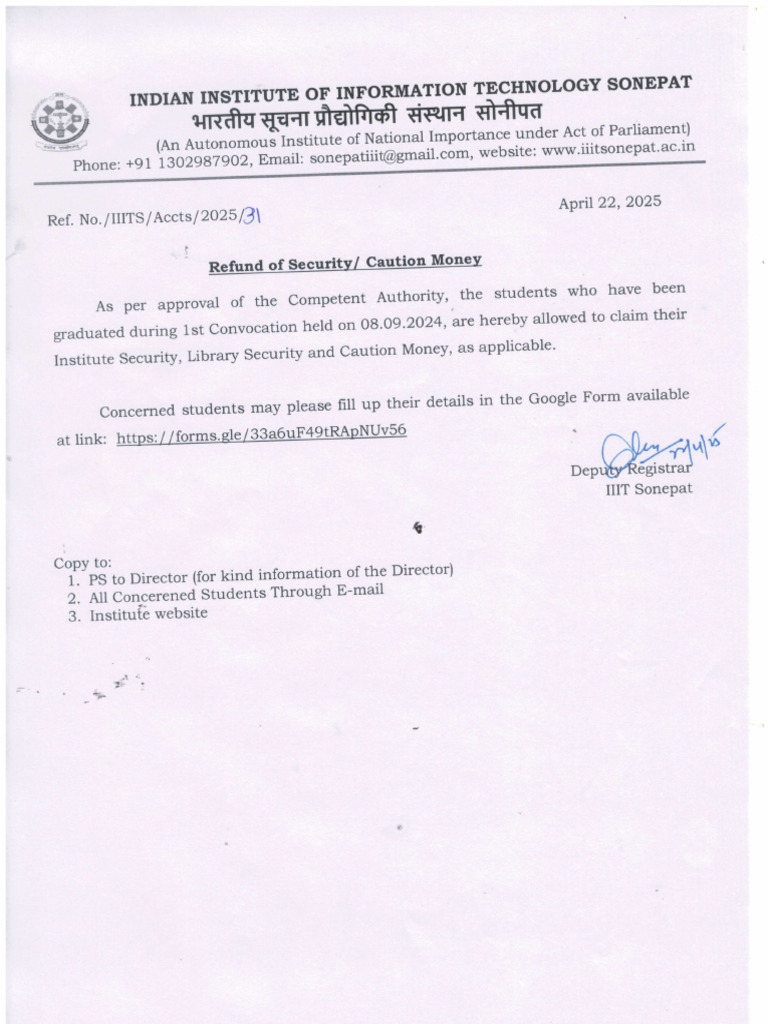 1 20250422070642.caution Money Refund Ist Convocation Notice | PDF