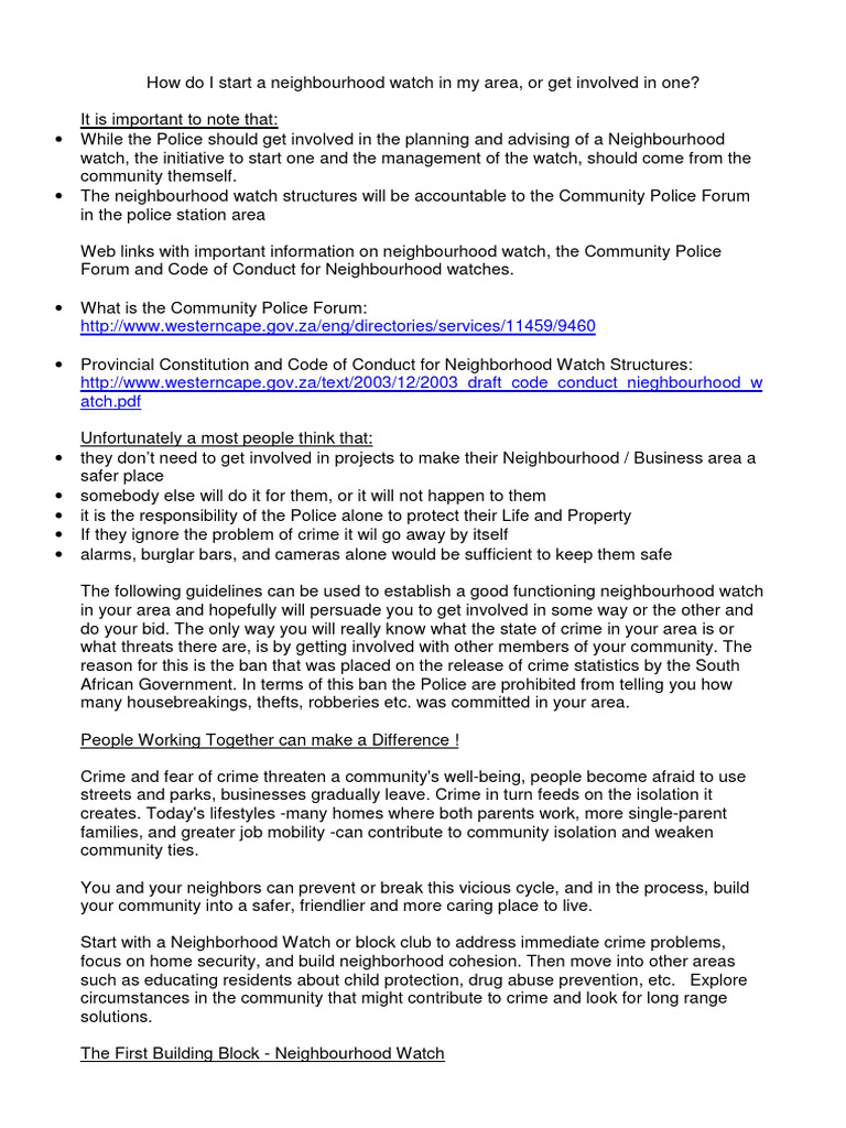 How to start a neighbourhood watch | PDF | Police | Crimes