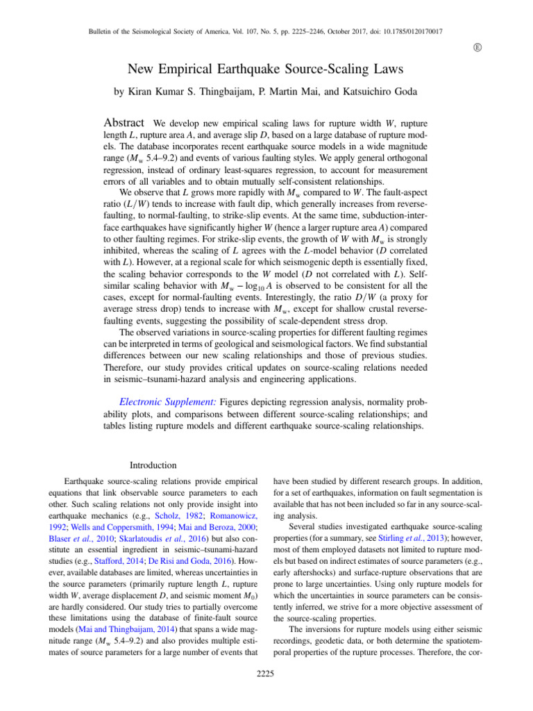 New Empirical Earthquake Source Scaling Laws 1v97dgc0v2 | PDF | Fault (Geology) | Earthquakes