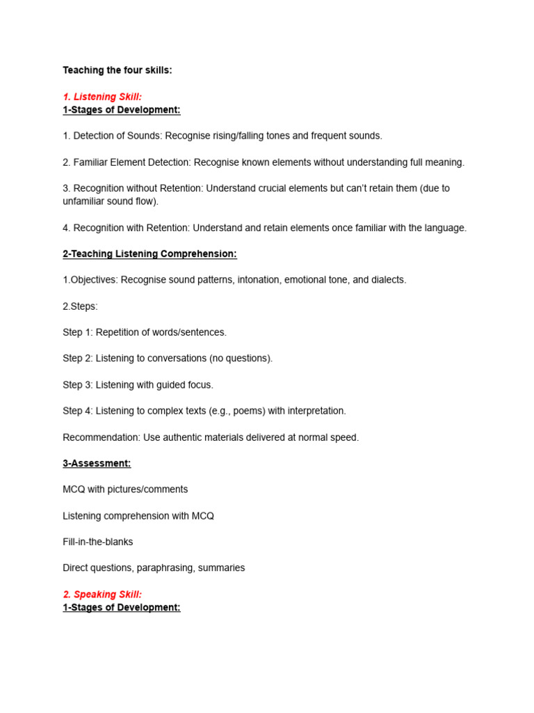 Teaching the Four Skills | PDF | Reading Comprehension | Semantics