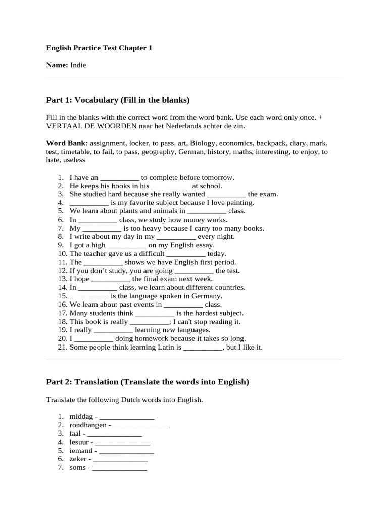English Practice Test Chapter 1 | PDF | Learning | Linguistics