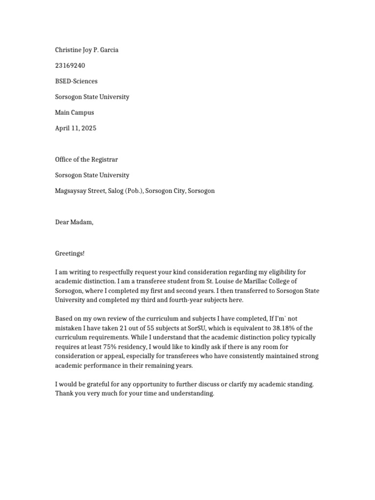 Residency Appeal Letter | PDF