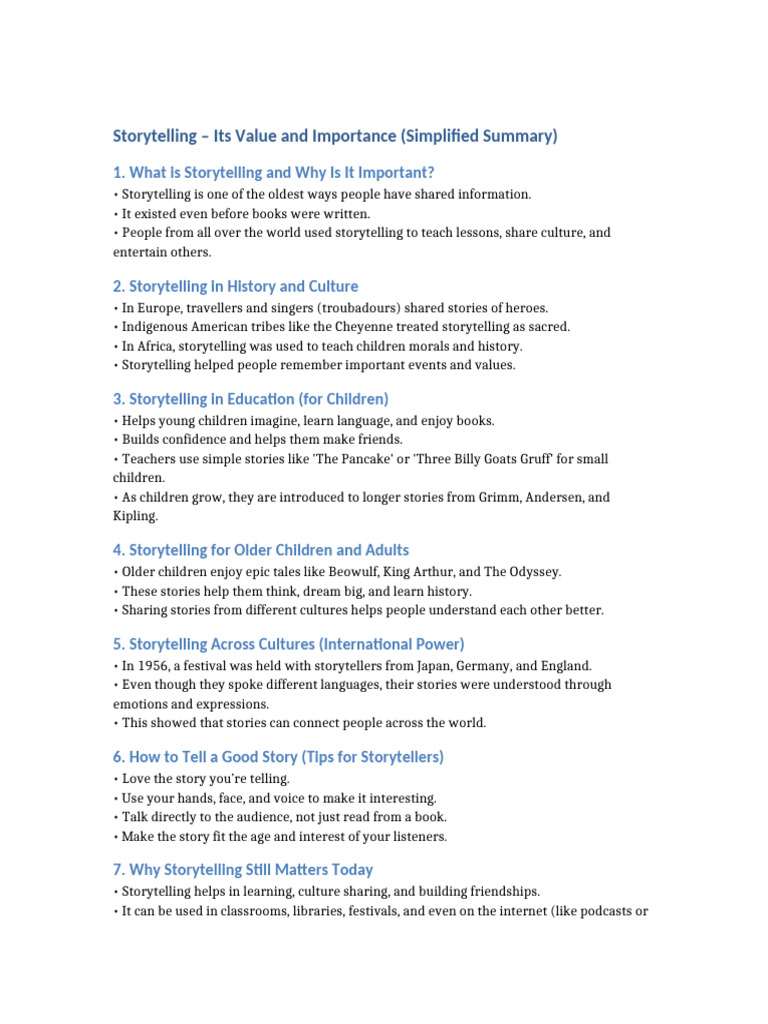 Storytelling Value and Importance Summary | PDF