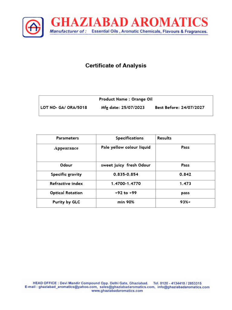 Orange Oil Coa - 07-2023 | PDF
