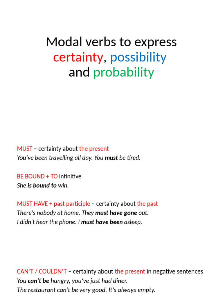 Understanding Modal Verbs for Certainty | PDF | Verb | Language Families