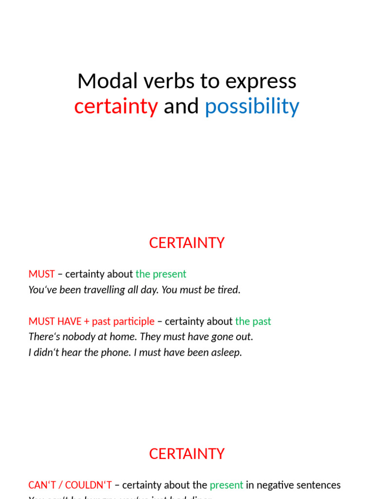 Modal Verbs To Express Certainty and Possibility | PDF