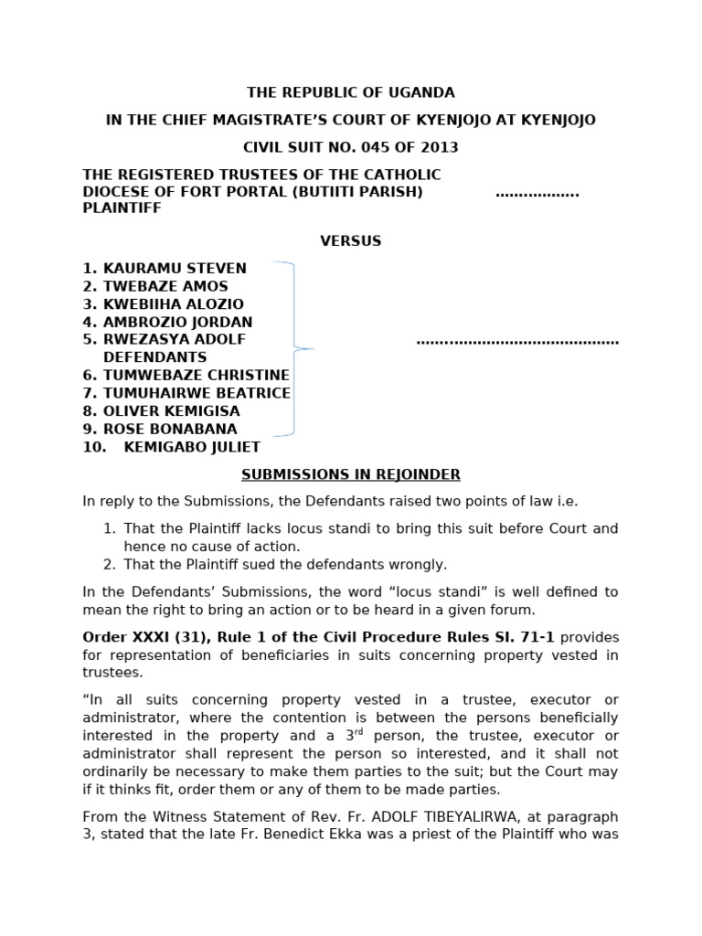 SUBMISSIONS IN REJOINDER | PDF | Lawsuit | Cause Of Action