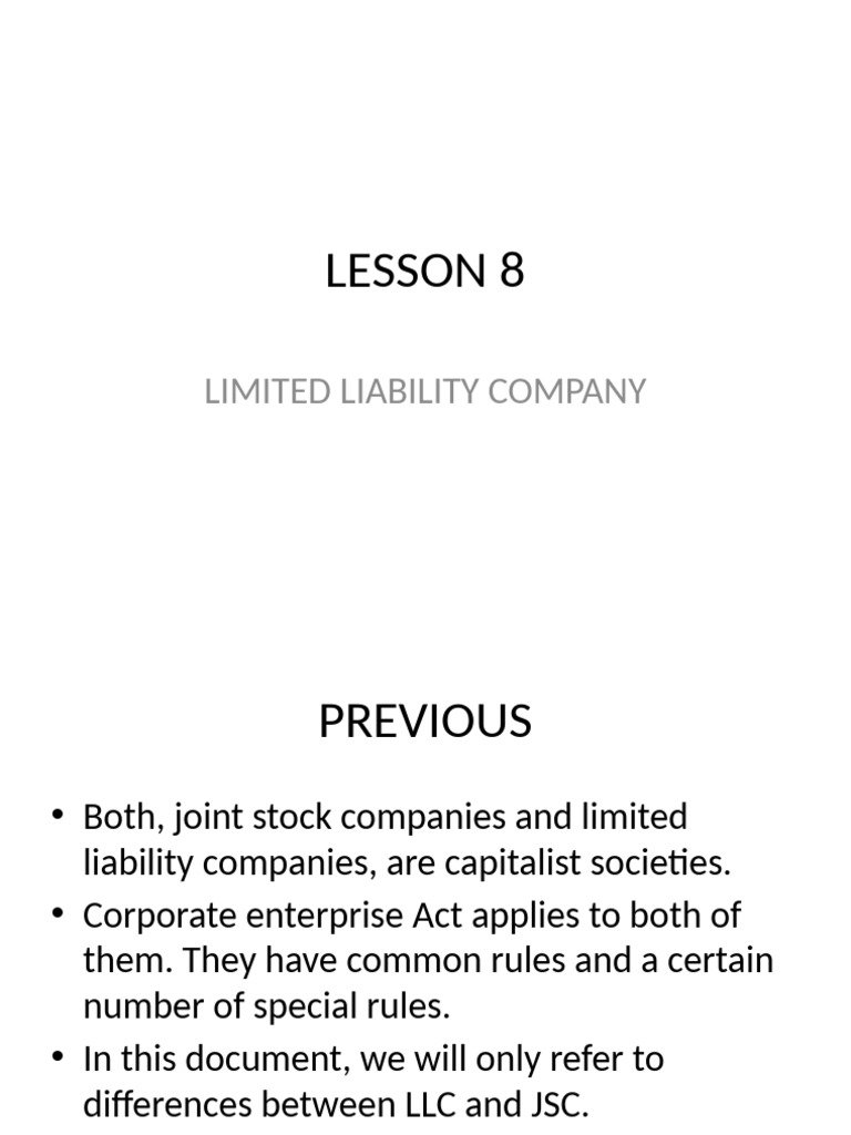 Lesson 8 - Limited Liability Company | PDF | Joint Stock Company ...