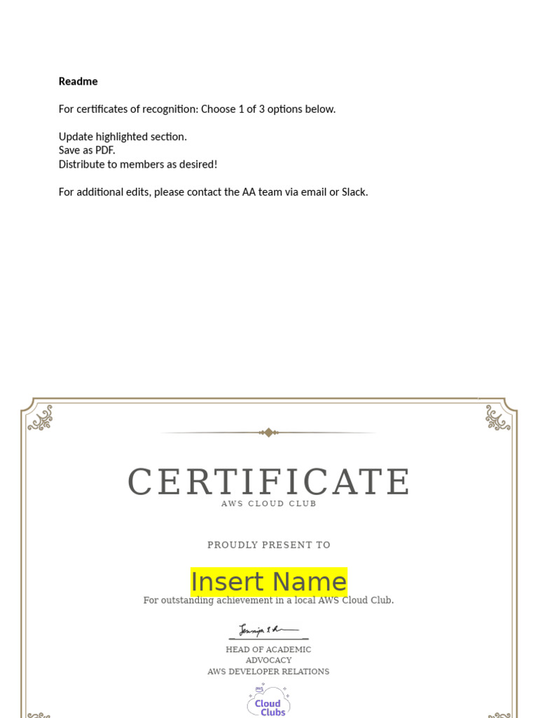 Certificate - AWS Cloud Club Meetup Attendee_options | PDF