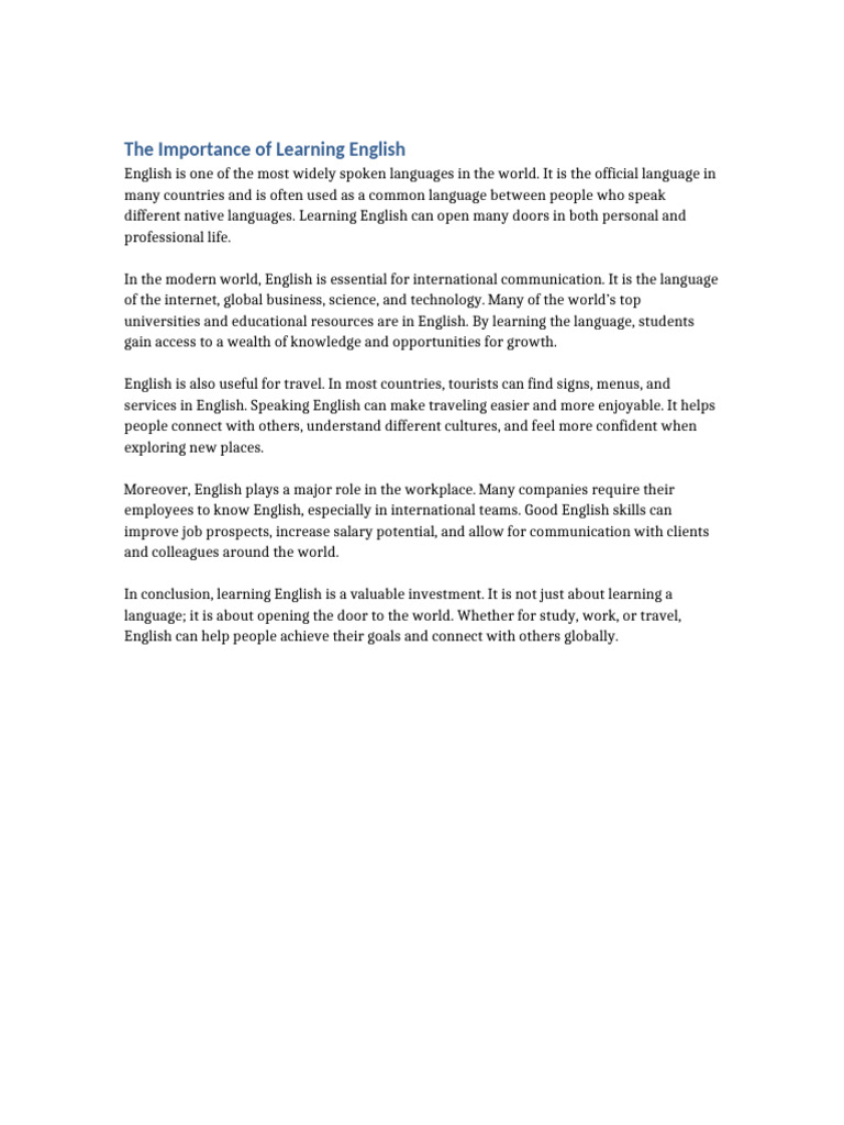The Importance of Learning English | PDF
