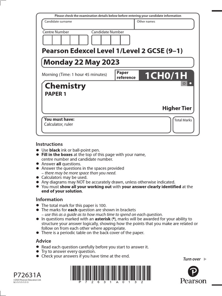 June 2023 QP - Paper 1 (H) Edexcel Chemistry GCSE | PDF | Isotope ...