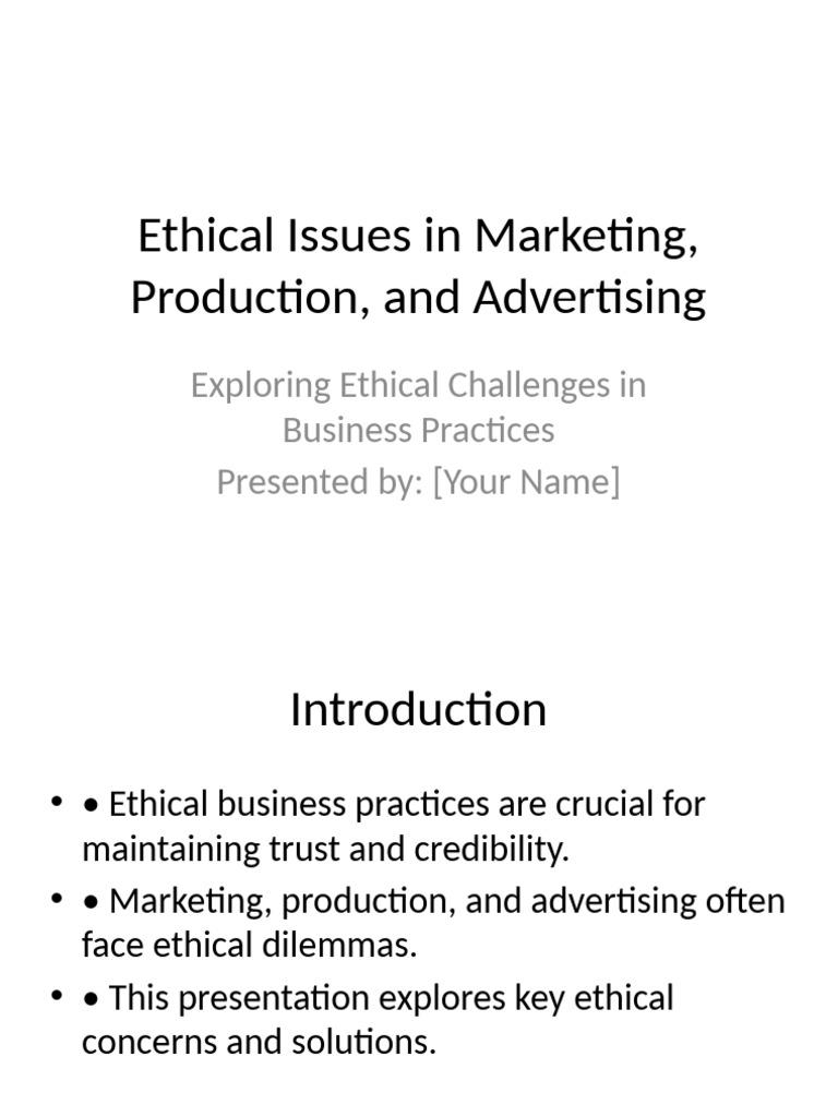 Ethical Issues in Marketing Production Advertising | PDF | Corporate ...