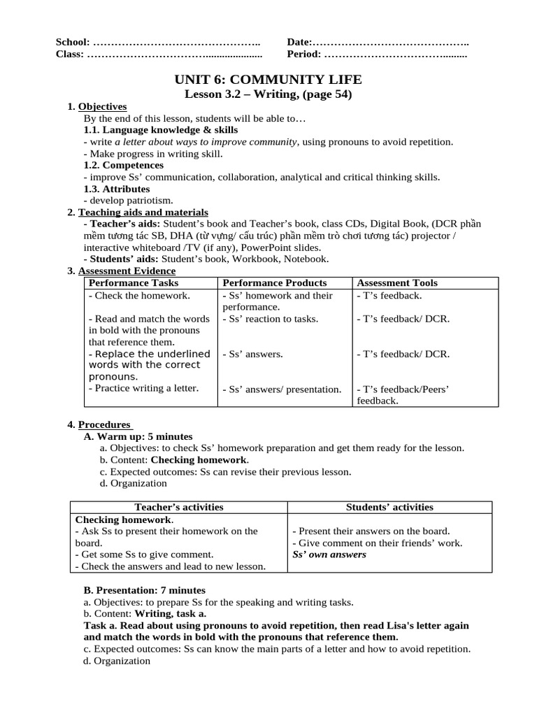Unit 6, Lesson 3.2 - Writing | PDF | Homework | Education Theory