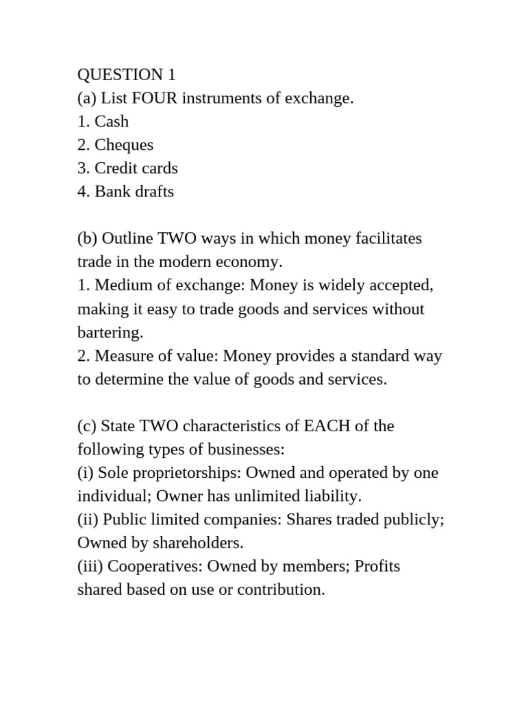 CSEC POB 2021 Questions 1 To 5 Answers | PDF | Money | Mediation
