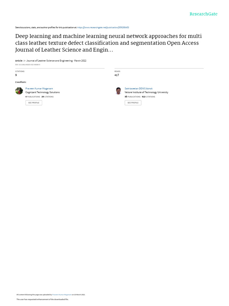 Paper Deep Learning And Machine Learning Neural Network Approaches For Multi Class Leather