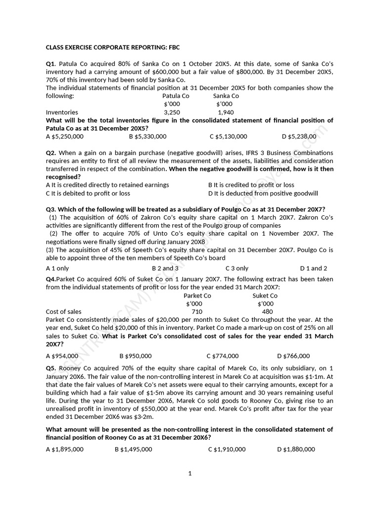 Class Exercise On Group Accounting | PDF | Goodwill (Accounting ...
