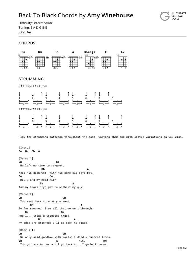 Back to Black Chords for Guitar | PDF | Song Structure | Musicology