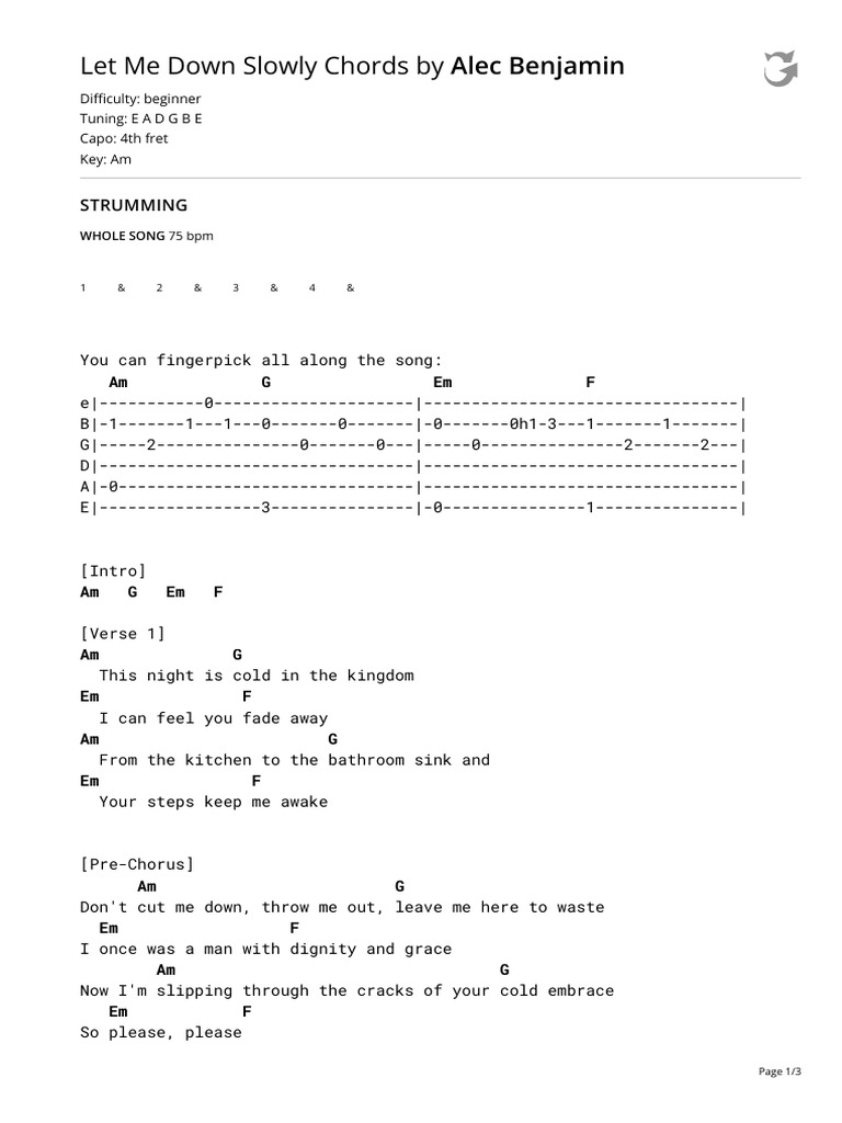 Let Me Down Slowly Chords (Ver 2) by Alec Benjamintabs at Ultimate ...