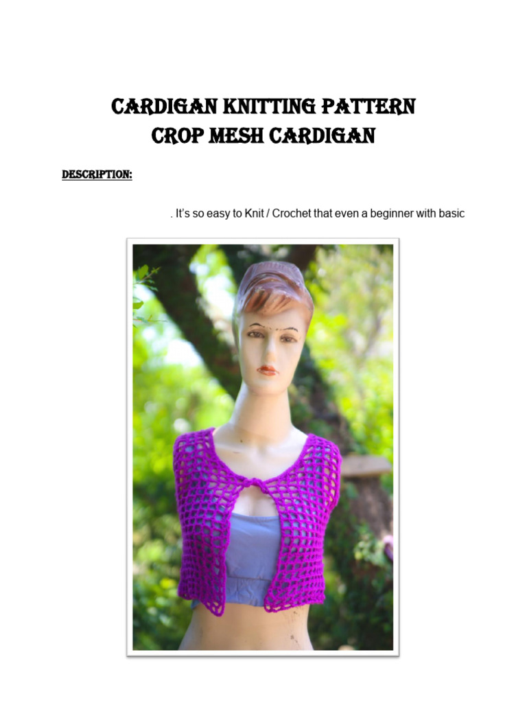 Easy Crop Mesh Cardigan Pattern | PDF | Crochet | Knitting