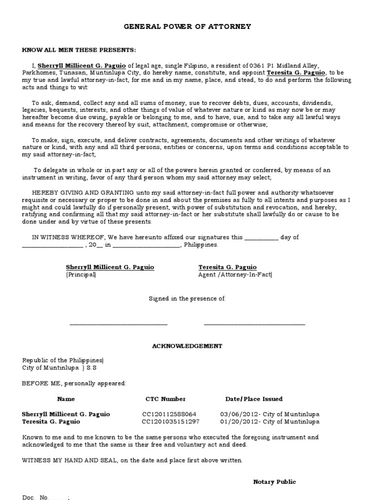 General Power of Attorney | PDF | Power Of Attorney | Lawyer