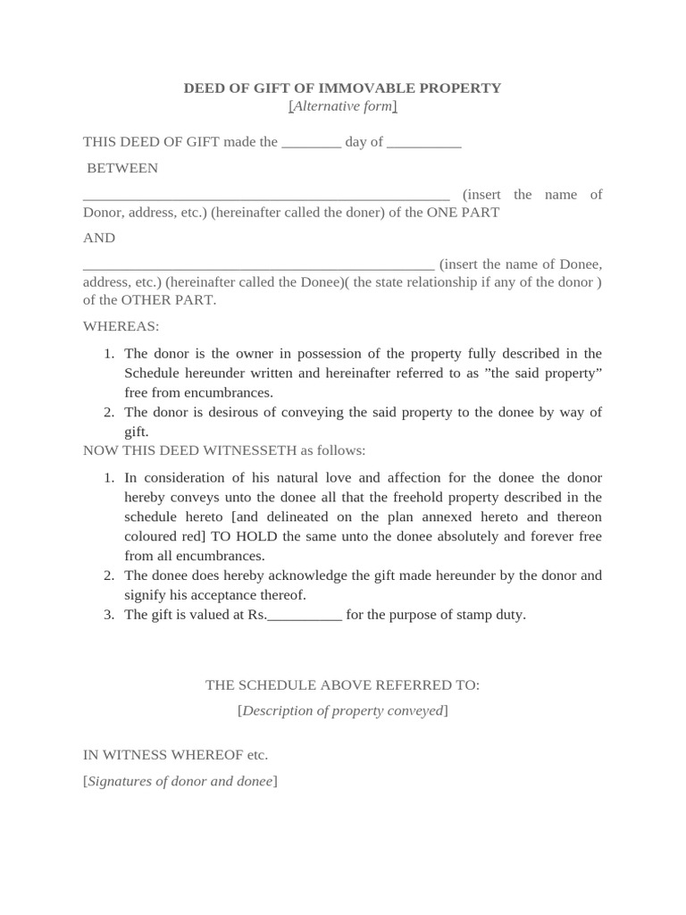 Gift Deed of Gift of Immovable Property1 | PDF