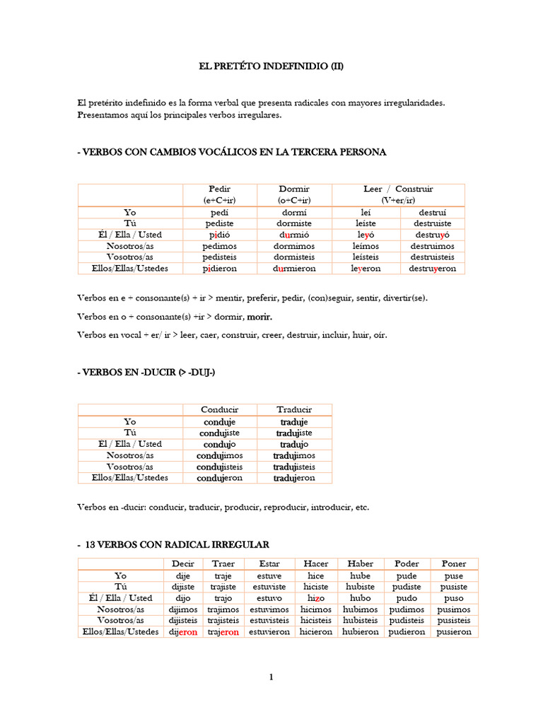 Verbos - El Pretérito Indefinido - 2 (1) | PDF | Verbo | México