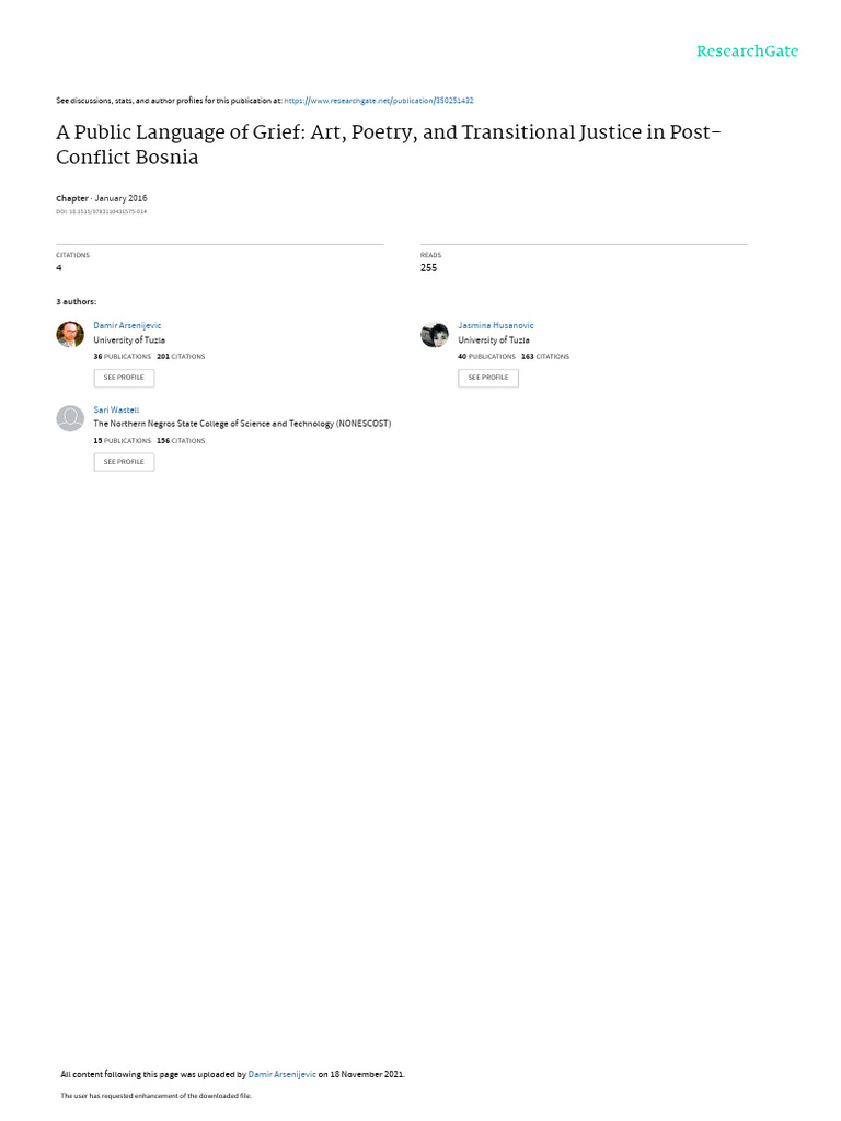 A Public Language of Grief Art Poetry and Transitional Justice in Post ...