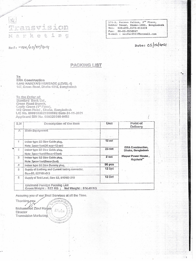 Packing List GIS Termination Pulg. | PDF