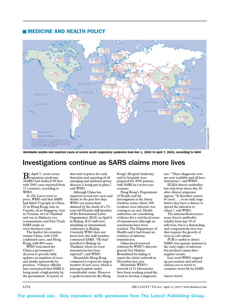 SARS Outbreak Update: Cases and Deaths | PDF | Medical Specialties ...