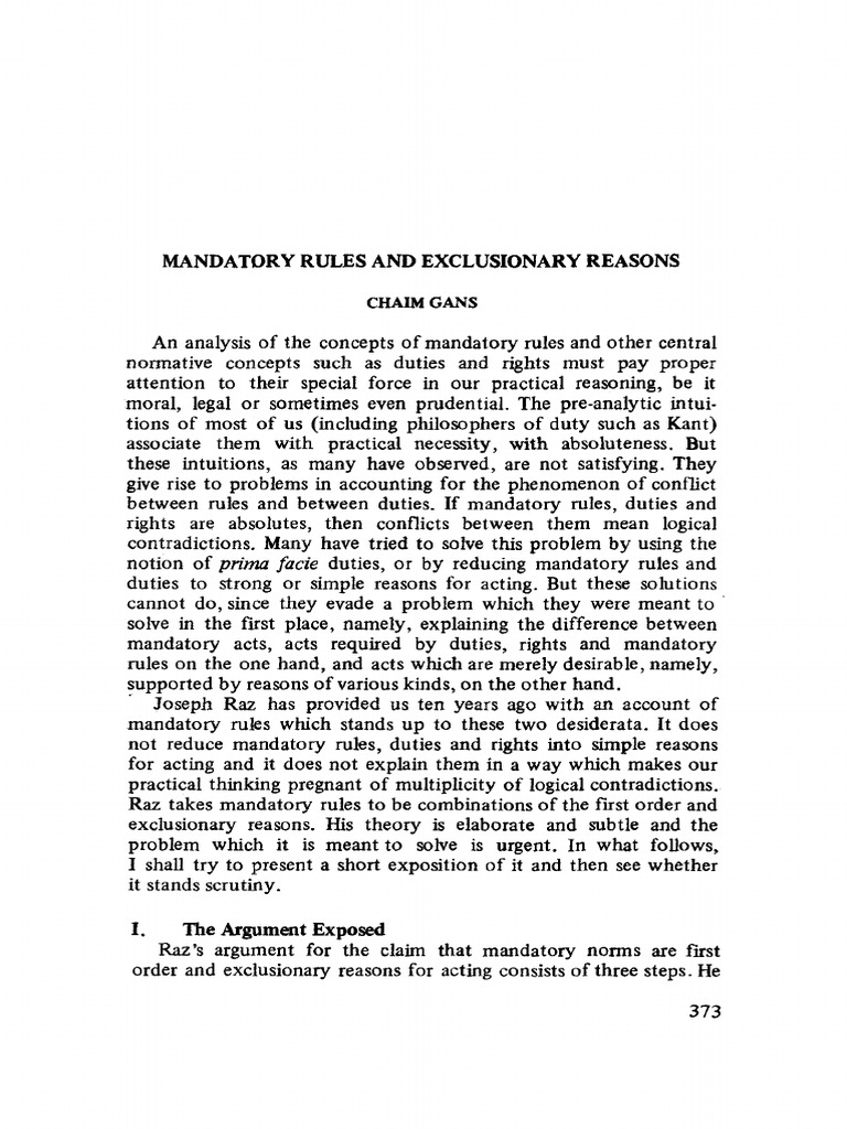 Understanding Mandatory Rules and Exclusionary Reasons | PDF | Reason ...