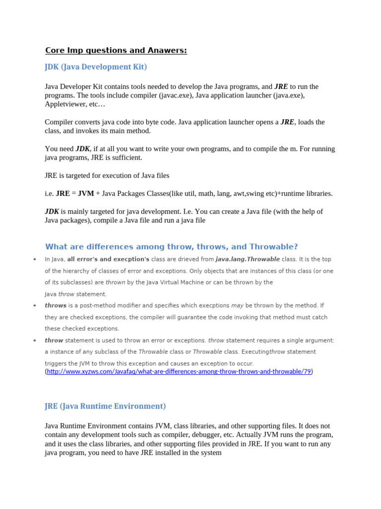 Core Imp Questions and Anawers1 | PDF | Data Type | Java Virtual Machine