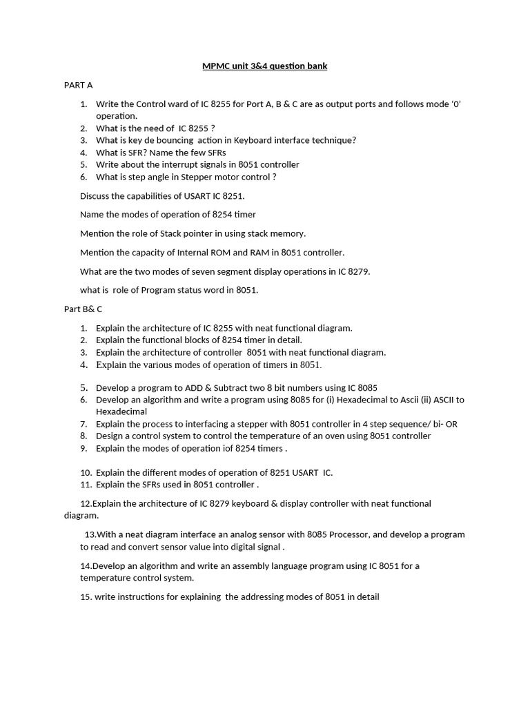 MPMC Unit 3&4 Question Bank | PDF