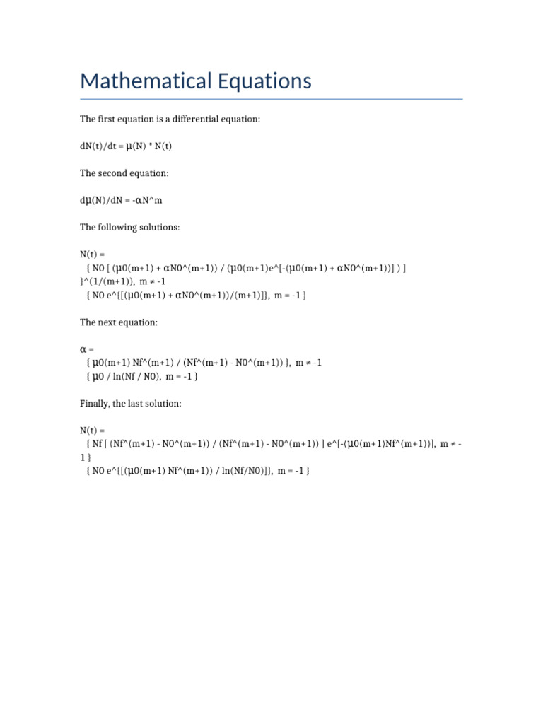 Mathematical Equations English | PDF