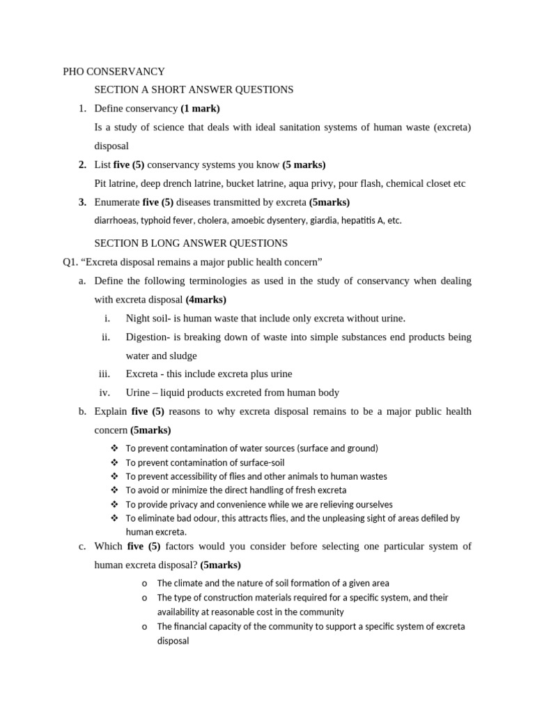 Exams - Conservancy Quez and Marking Key | PDF | Waste Management | Hygiene